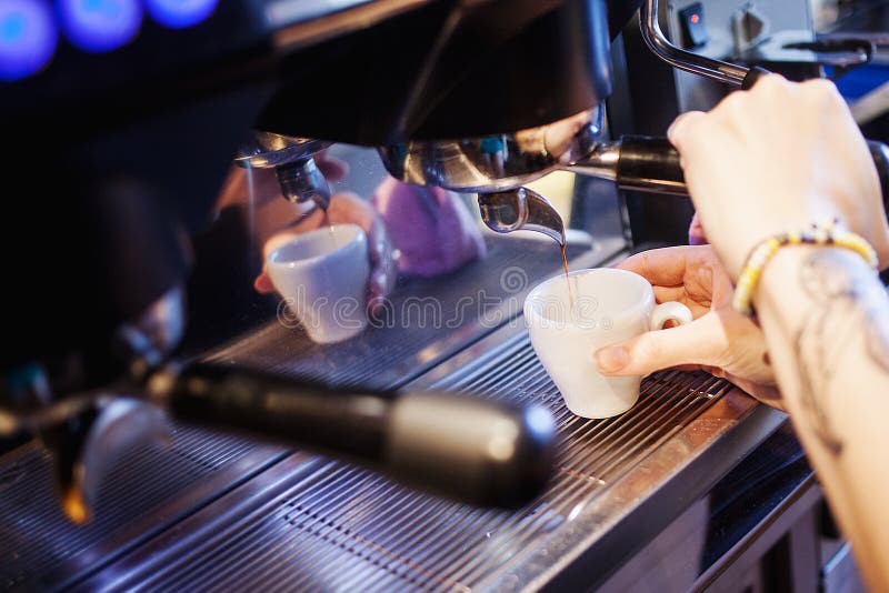 Espresso Machine Making Coffee in Pub, Bar, Restaurant Stock Image ...