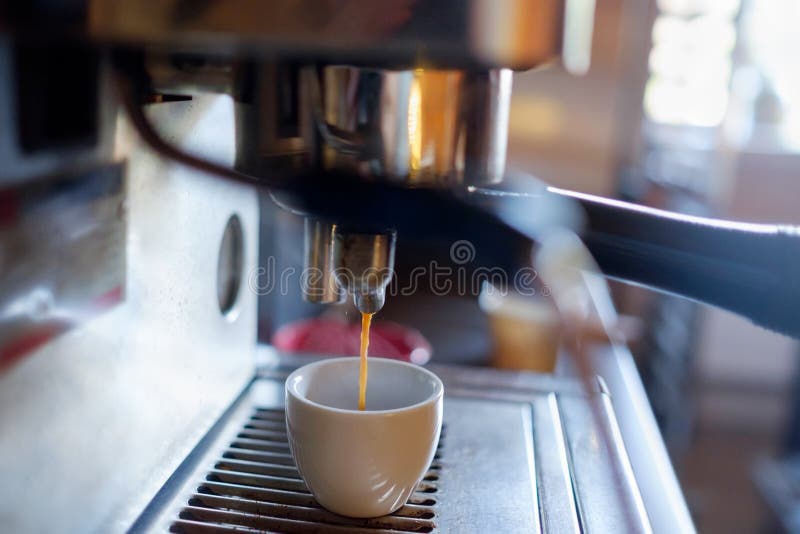 Espresso Machine Making Fresh Coffee in Bakery Stock Photo - Image of ...
