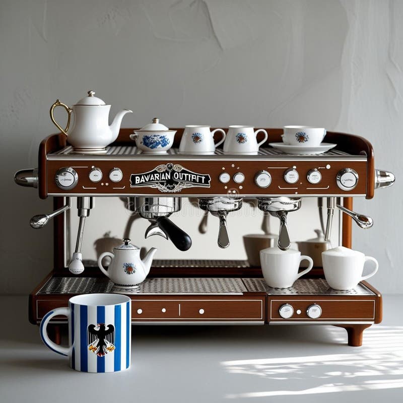 Espresso Machine with Ornate Wooden Details Features Stock Illustration ...