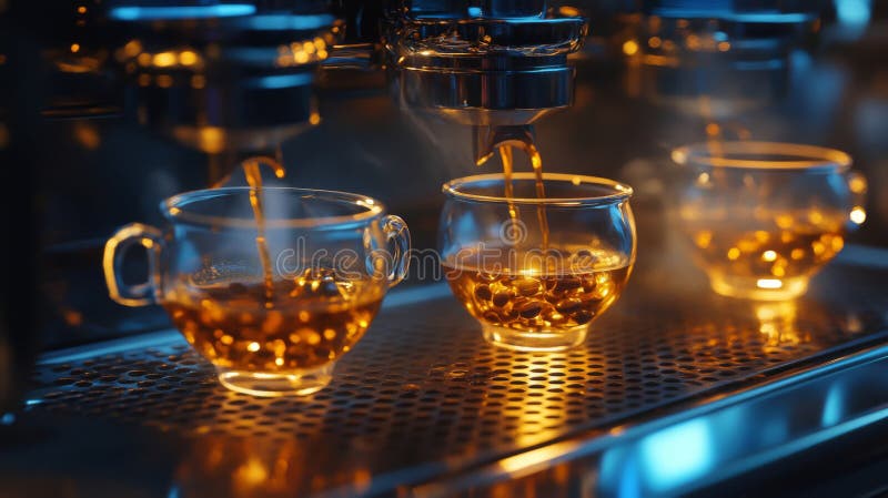 Espresso Machine Pouring Coffee into Glass Cups Stock Illustration ...