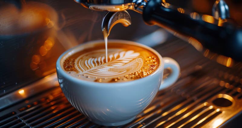 Espresso Machine Pouring Hot Coffee into a Cup with Steam Stock Photo ...