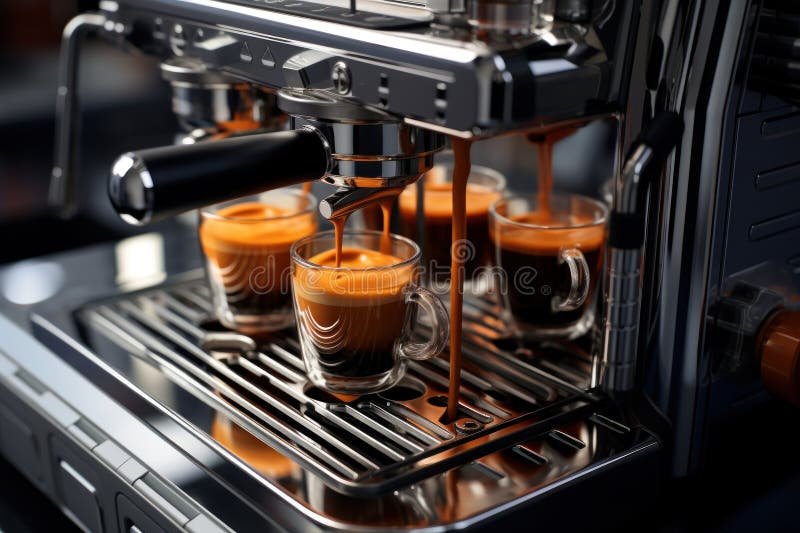 Espresso Machine Pouring Strong Looking Fresh Coffee into a Cup Stock ...