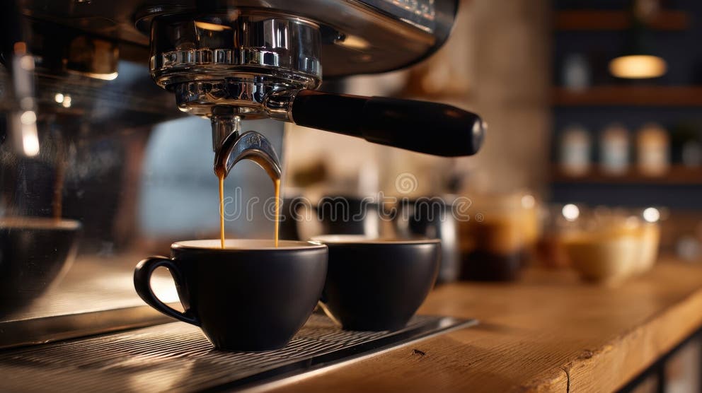 The Espresso Machine Preparing Coffee in a Cozy Cafe Setting. AI ...