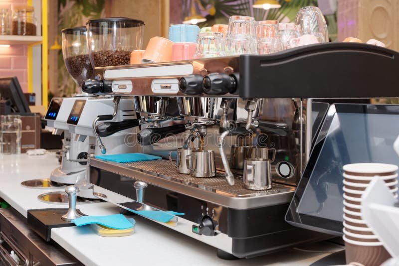 Espresso Machine in a Bar or Cafe Stock Image - Image of italian ...