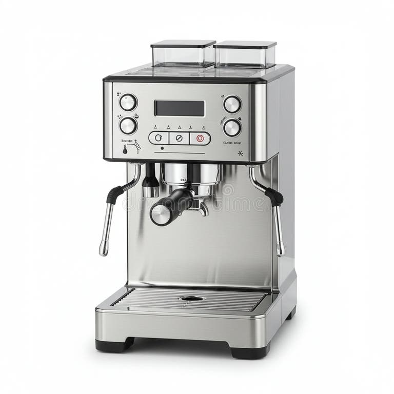 Espresso Machine with a Sleek Stainless Steel Exterior. the Front Panel ...