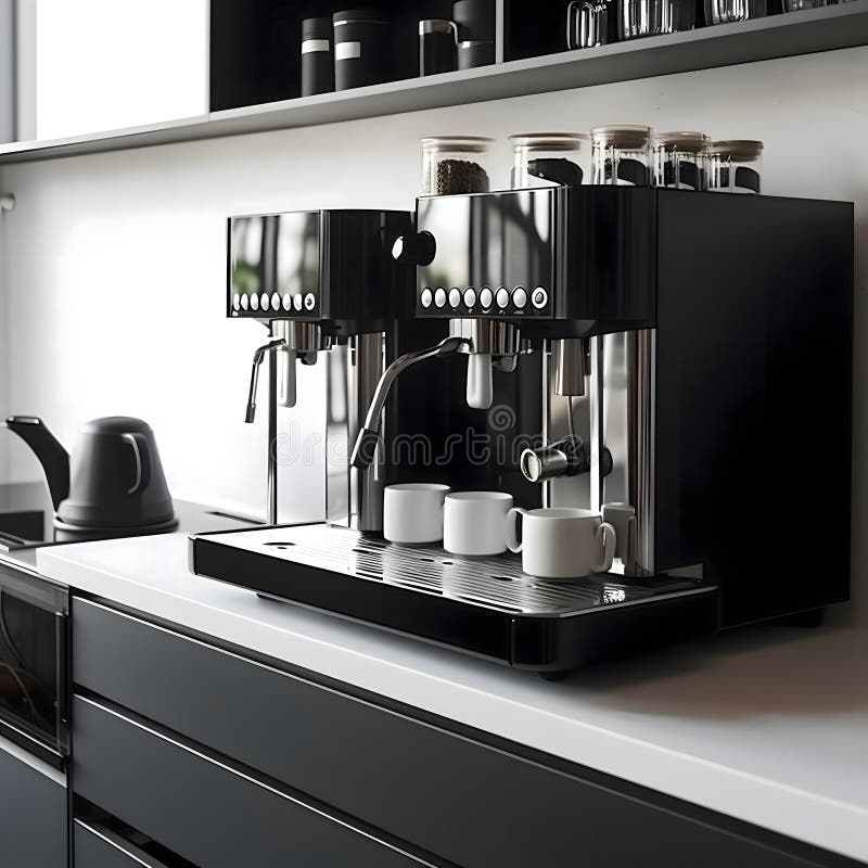 An Espresso Machine and Three Cups Generative AI Technology. Stock ...