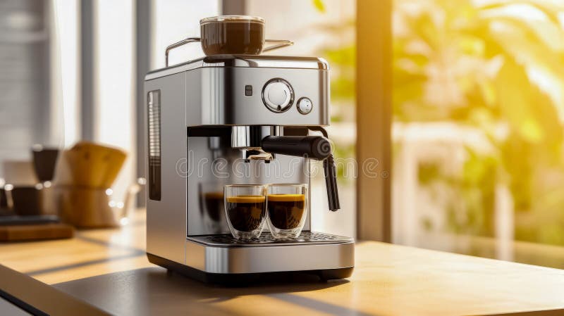 Espresso Machine with Two Glasses of Coffee in Front of it. Generative ...