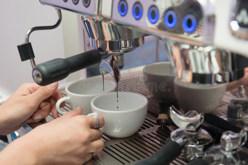 Espresso Machine Working with Barista Hands Stock Image - Image of heat ...