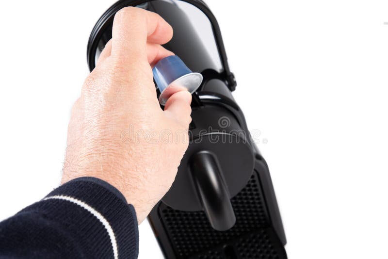 An Espresso Maker Machine Capsule Coffee with Hand Man Stock Image ...