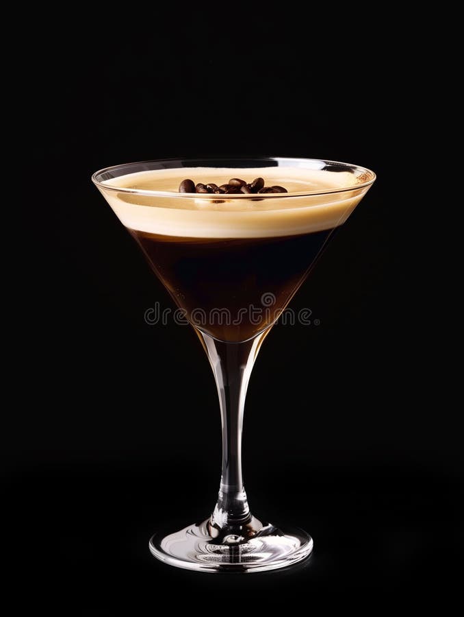 Espresso Martini Cocktail with Coffee Beans on Top Isolated on Black ...