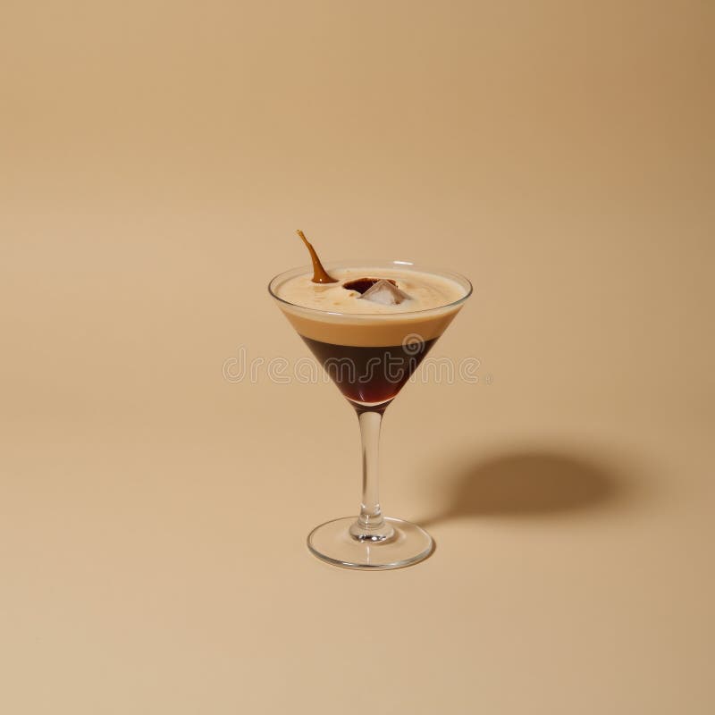 Espresso Martini Drink with Splashes Against a Beige Backdrop Text ...