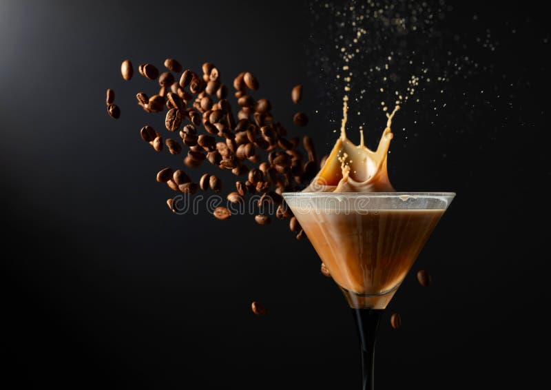 Espresso Martini Drink Falling Coffee Beans Black Background Stock ...