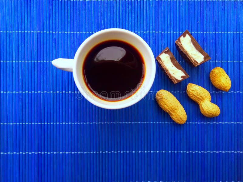 Espresso. Morning Dessert. Blue Background. Stock Photo - Image of ...