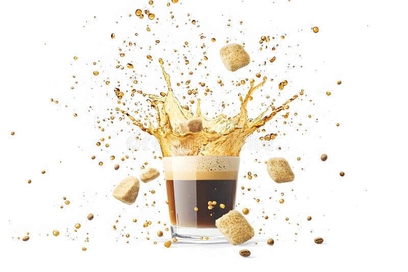 Espresso Shot with Brown Sugar Cube Splash Stock Illustration ...