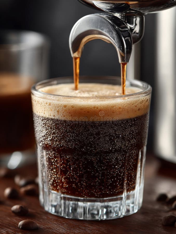 Espresso Shot Pouring into a Glass with Coffee Beans Stock Illustration ...