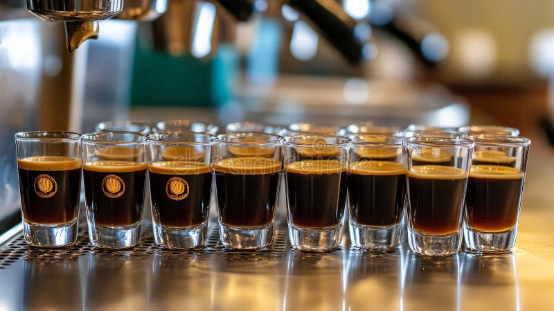 Espresso Shots in a Row stock photo. Image of roasted - 335633990