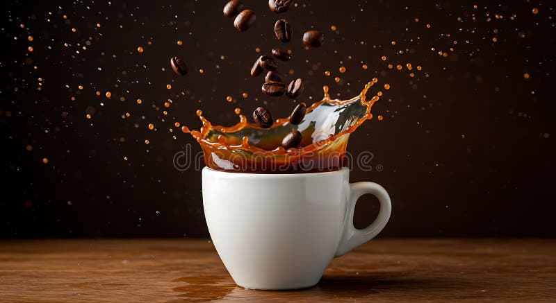 Espresso Splash: Coffee Beans and Dynamic Liquid Art Stock Photo ...