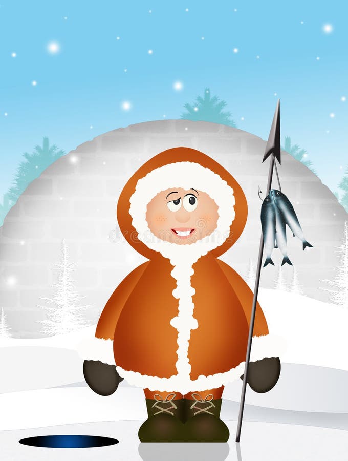 Esquimó e iglu ilustração stock. Ilustração de neve - 127960580