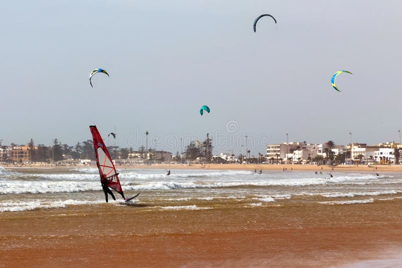 ESSAOUIRA, MOROCCO - JUNE 10, 2017: Windsurfing Activities on the ...
