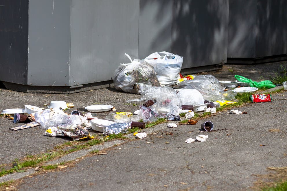 Essen , Germany - May 12 2018 : Rubbish is Lying Next To the Bin ...