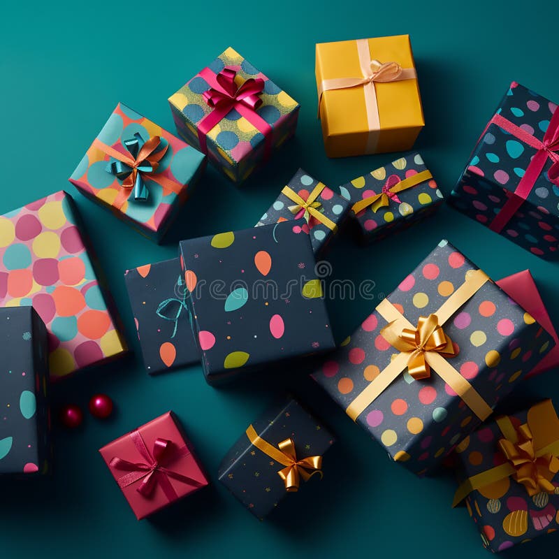 Colored Gift Boxes ,decorated with Colorful Ribbons Red ,blue and Pink ...