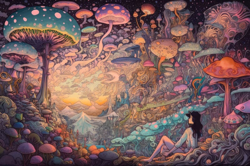 Essence of a Psychedelic Trip, Featuring Vibrant Colors, Swirling ...