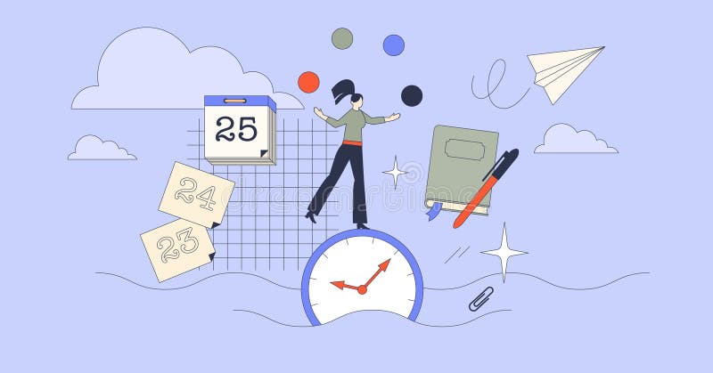 Essence of Time Management and Productivity Tiny Person Neubrutalism ...