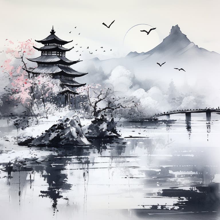 Essence of Tradition Japanese Sumi-E Magic Stock Illustration ...