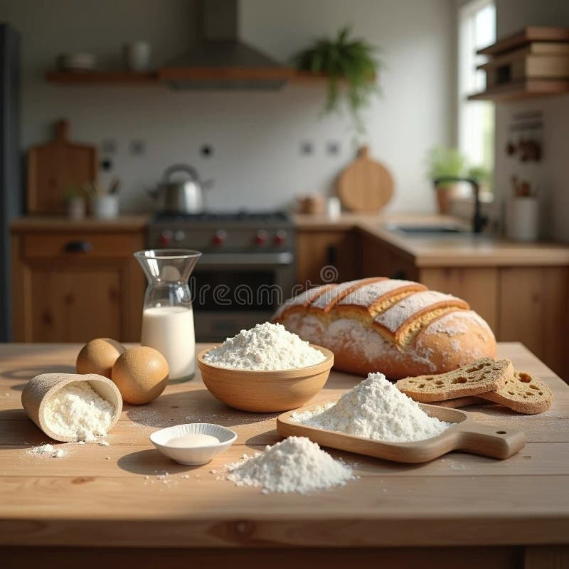 Essential Baking Ingredients and Tools Arranged on the Kitchen Table ...