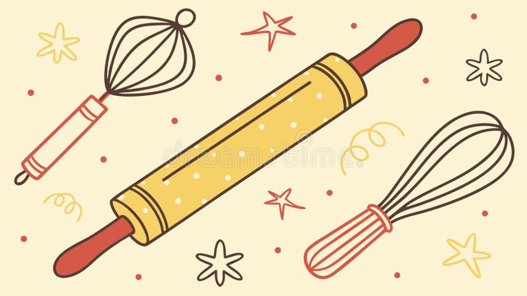 Essential Baking Tools Rolling Pin Whisk with Stars Illustration ...