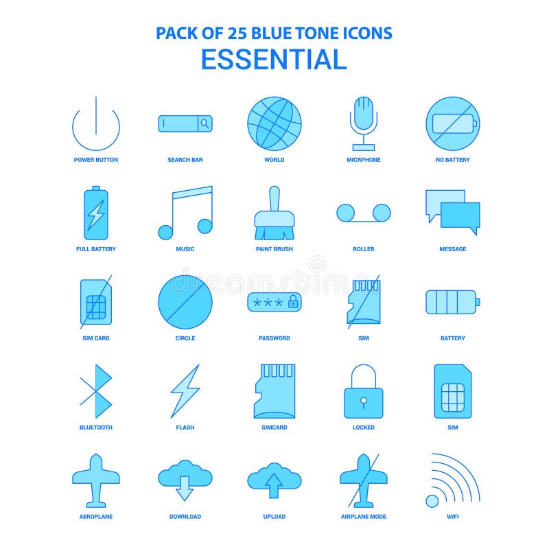 Essential Blue Tone Icon Pack - 25 Icon Sets Stock Vector ...