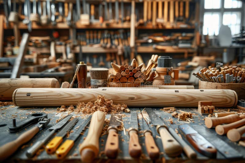 Essential Carpenter Tools on a Workshop Table: a Set of Quality ...
