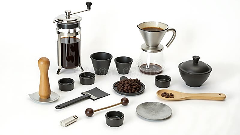 Essential Coffee Tools Display on White Background Stock Illustration ...