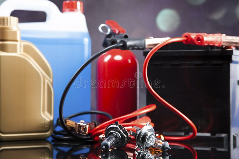 Essential Elements in Any Car. Isolated on White Stock Photo - Image of ...