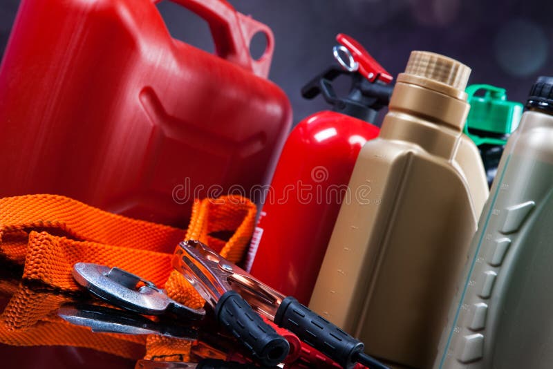 Essential Elements in Any Car. Isolated on White Stock Photo - Image of ...