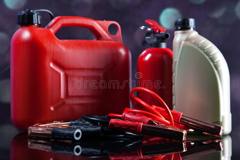 Essential Elements in Any Car. Isolated on White Stock Photo - Image of ...