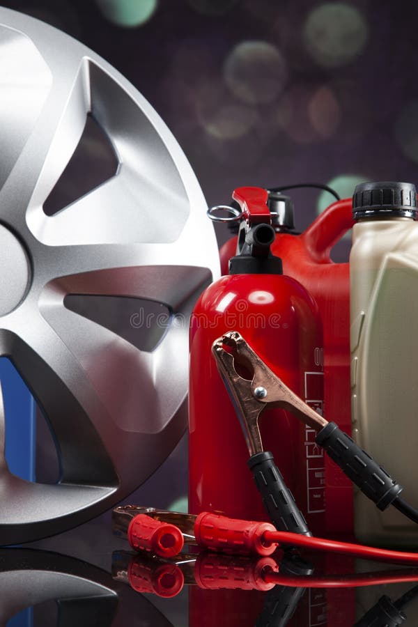 Essential Elements in Any Car. Isolated on White Stock Photo - Image of ...