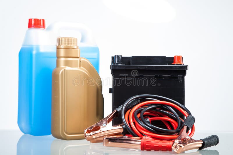 Essential Elements in Any Car. Isolated on White Stock Photo - Image of ...