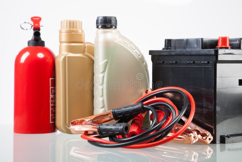 Essential Elements in Any Car. on White Stock Image - Image of ...