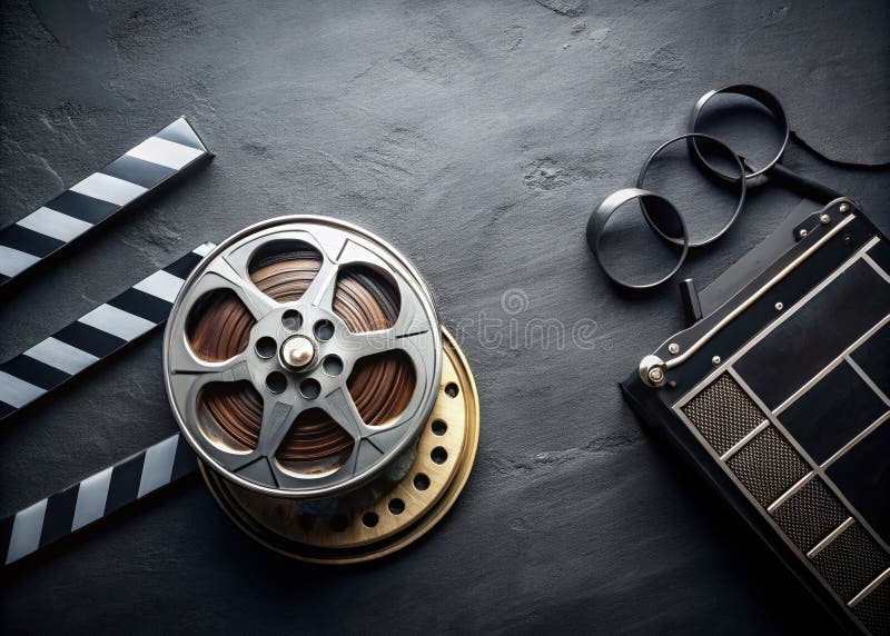 Essential Filmmaking Equipment a TopDown View of a Clapperboard and ...