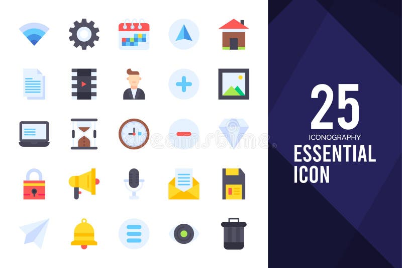 25 Essential Flat Icon Pack. Vector Illustration Stock Vector ...