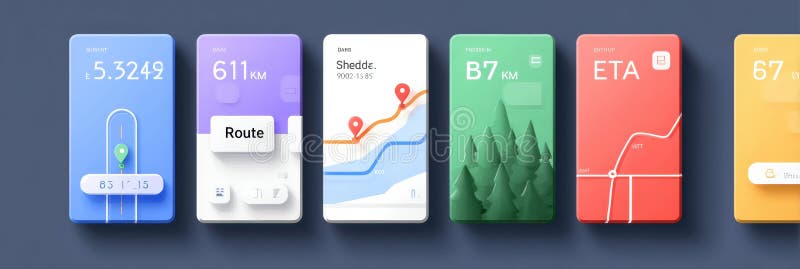 Essential Flat UI Kit Elements for a Logistics App Showcasing Route ...