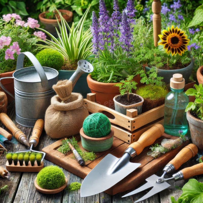 Essential Gardening Tools in Use for Landscaping Projects, Surrounded ...