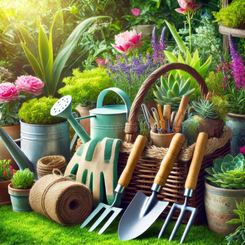 Essential Gardening Tools in Use for Landscaping Projects, Surrounded ...