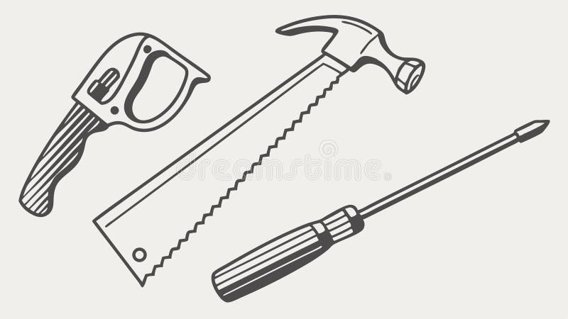 Essential Hand Tools, Hammer, Saw, Screwdriver, for Construction and Repair. Vector Design ...