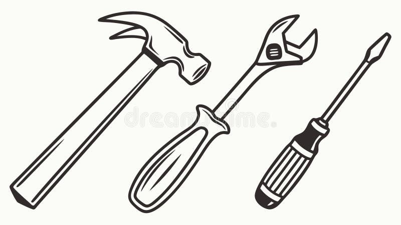 Essential Hand Tools Outline Vector Set for Construction Craft, Vector ...