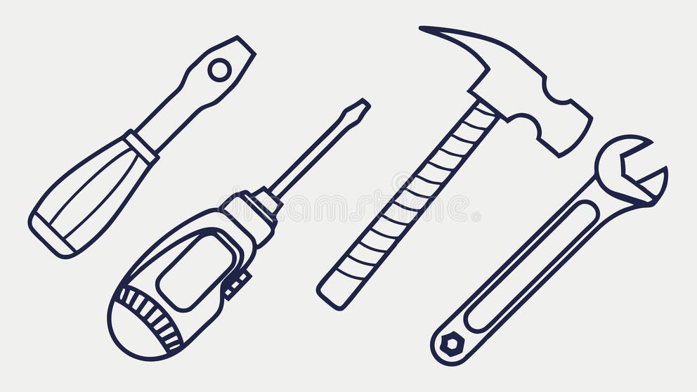 Essential Hand Tools: Screwdriver, Hammer, Wrench Vector Set, Vector ...