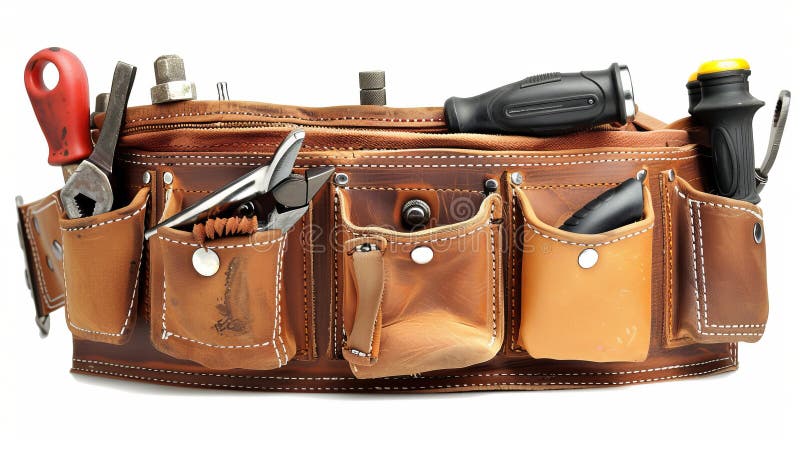 Leather Tool Belt Filled with Various Hand Tools for Construction and ...