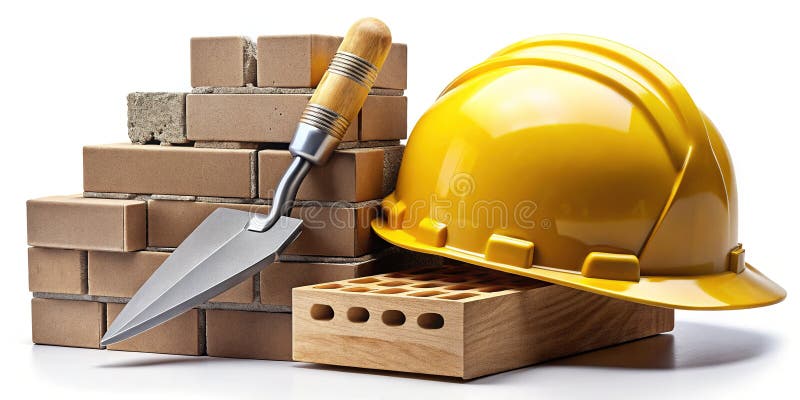 Essential Masonry Tools Trowel Bricks and Helmet for a Safe and Skilled ...