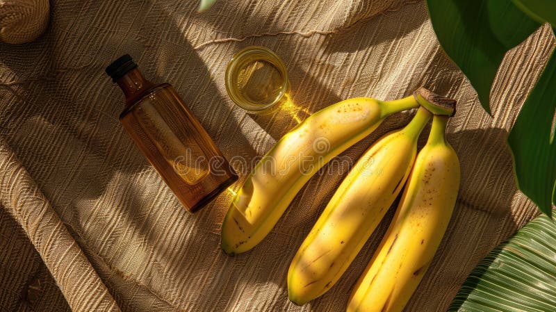 Essential Oil of Banana on the Background of Burlap Top View Stock ...